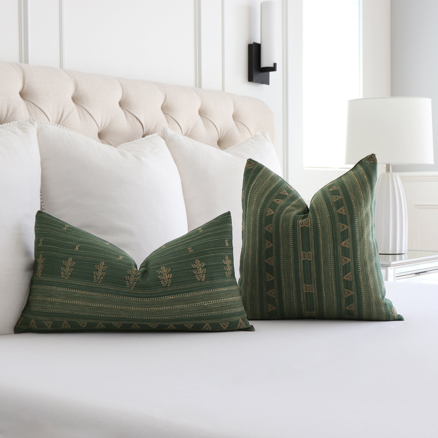 Kelly Wearstler Nima Embroidered Jungle Green Linen Throw Pillow Cover ...
