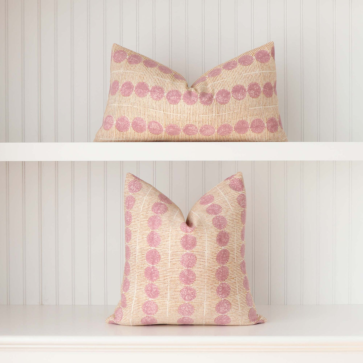 Block Print Sun Rise Rose and Copper Orb Throw Pillow Cover - Chloe & Olive