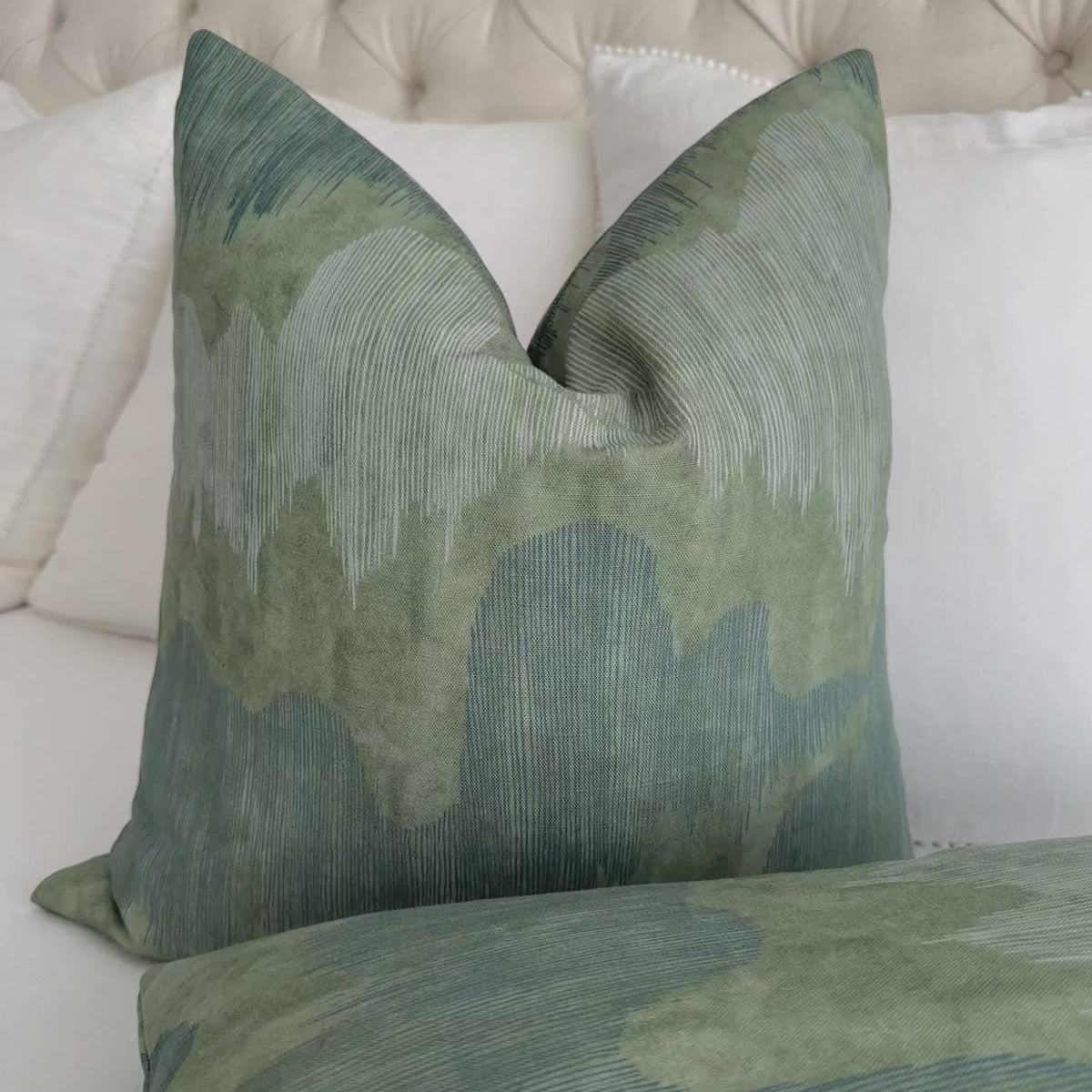 Kelly Wearstler Cascadia Jadestone Green Linen Throw Pillow Cover - Chloe & Olive