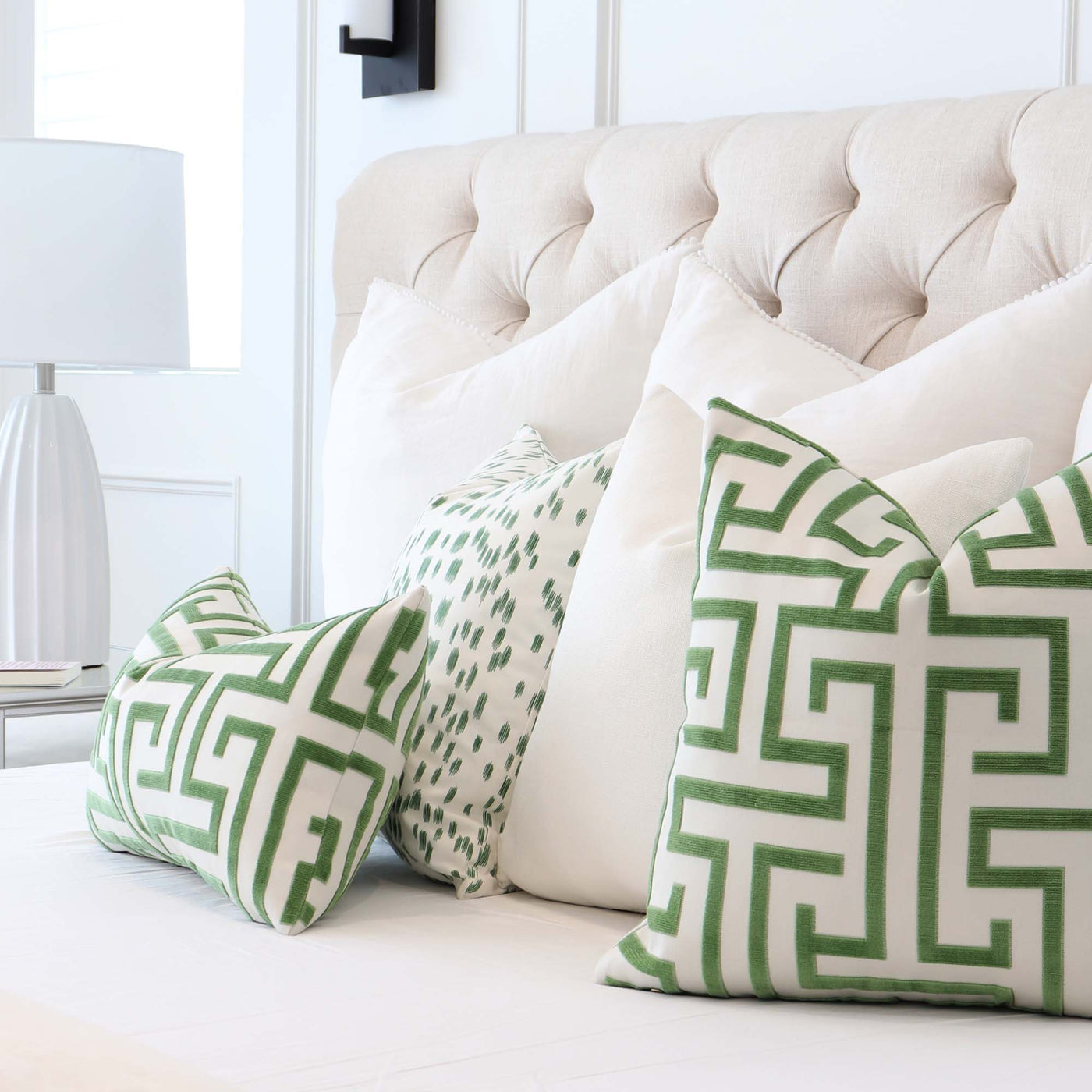Thibaut Ming Trail Velvet Green Throw Pillow | Greek Key Pattern ...