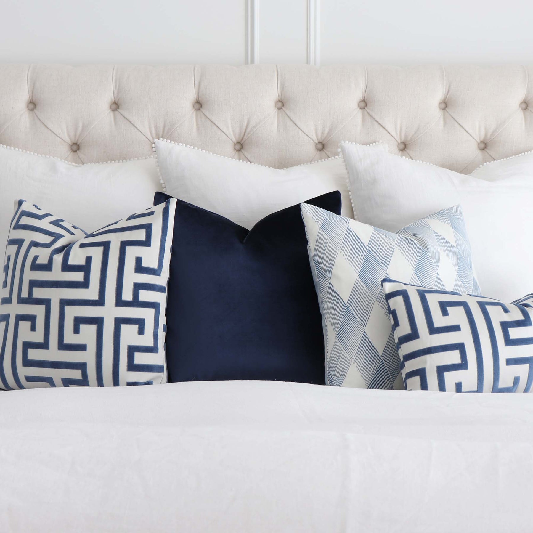 Thibaut Ming Trail Velvet Navy Blue Throw Pillow | Greek Key Pattern ...